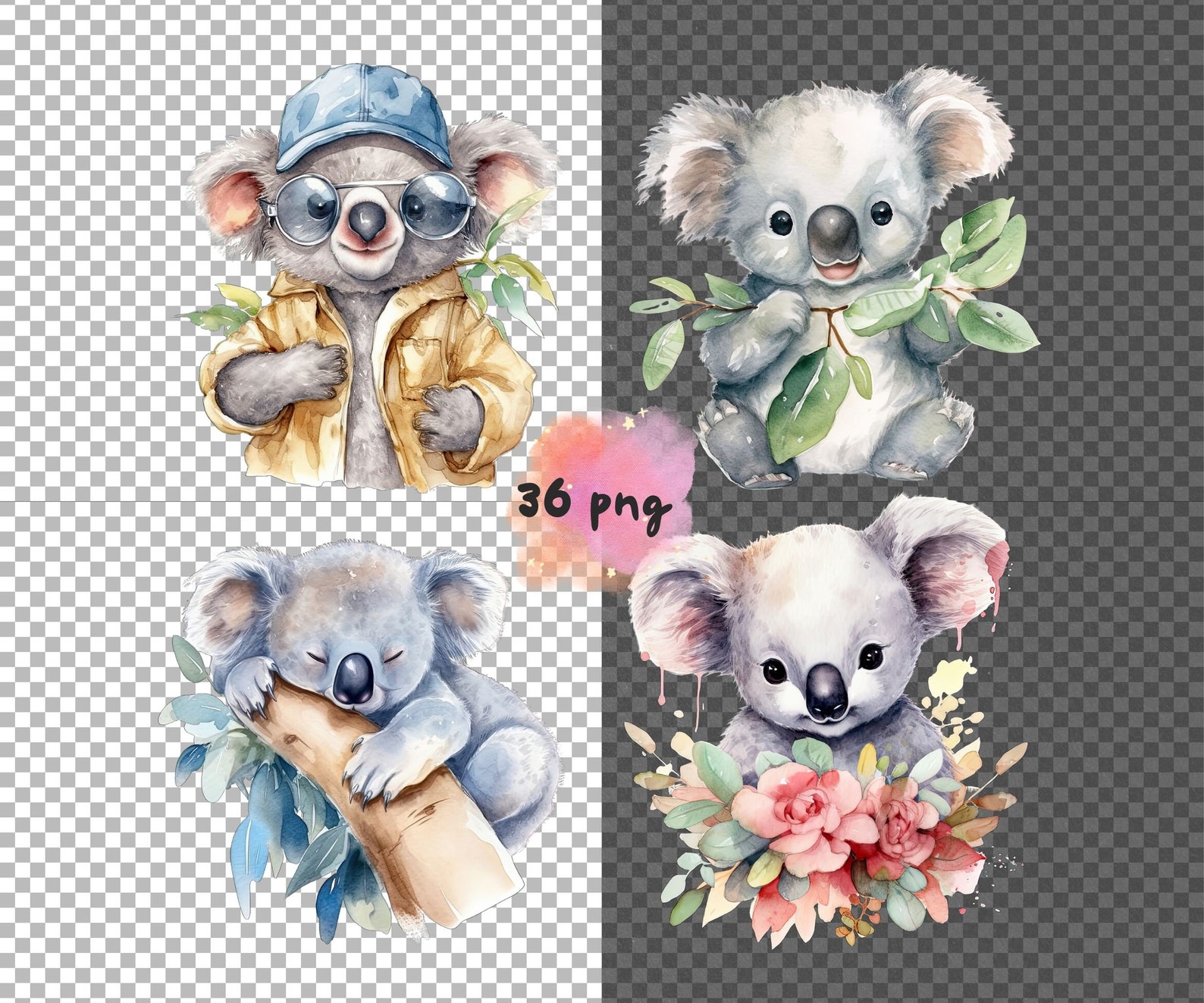 Chubby Koalas Watercolor Clipart Cute Kawaii Cartoon Koalas, Baby ...