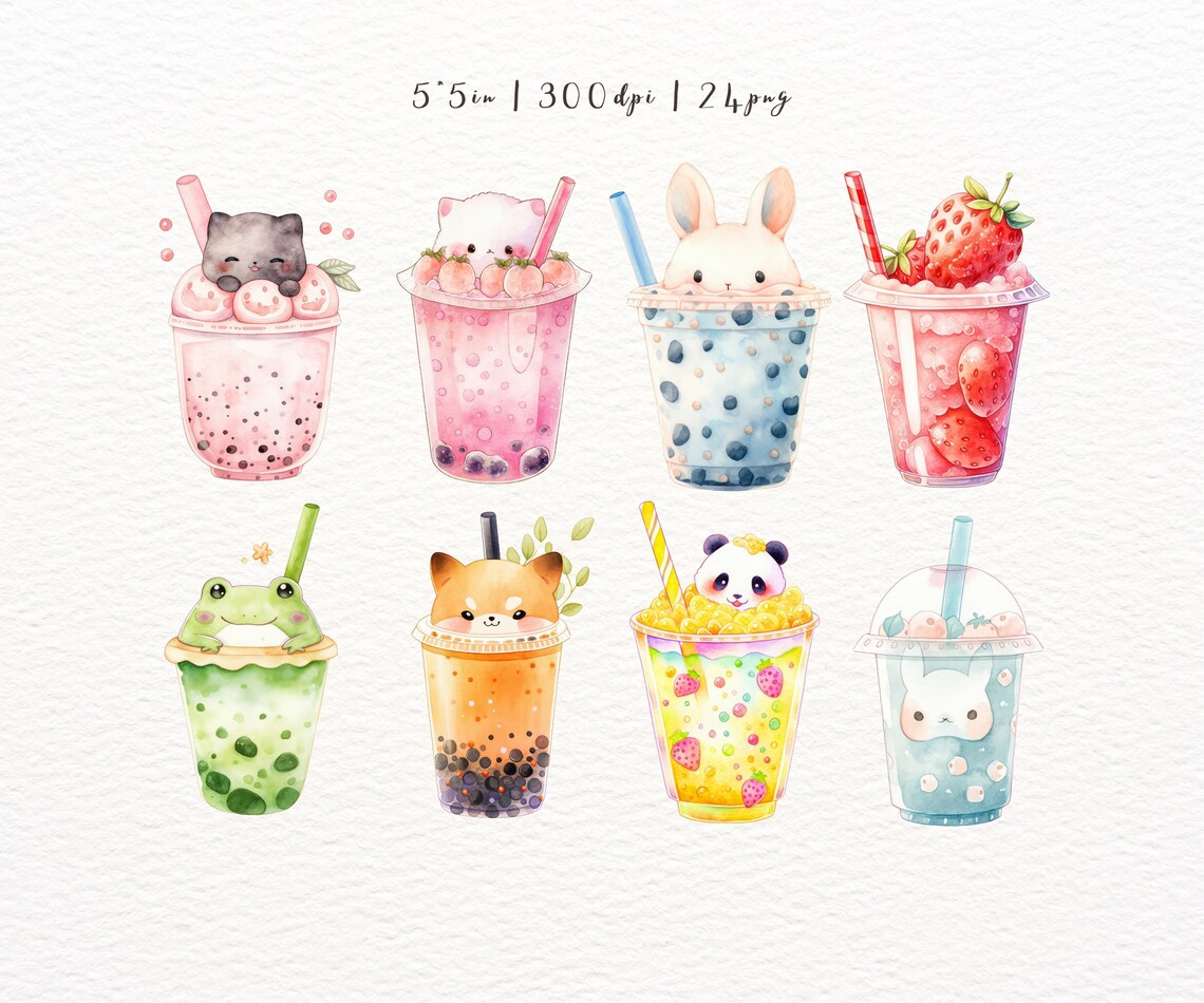 Kawaii Boba Tea Clipart Bundle, Bubble Tea Clipart, Sublimation ...