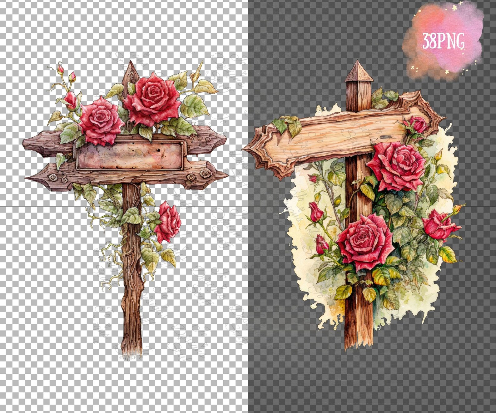 Watercolor Wooden Sign Clipart, Vintage Forest Magical Road Signs With ...