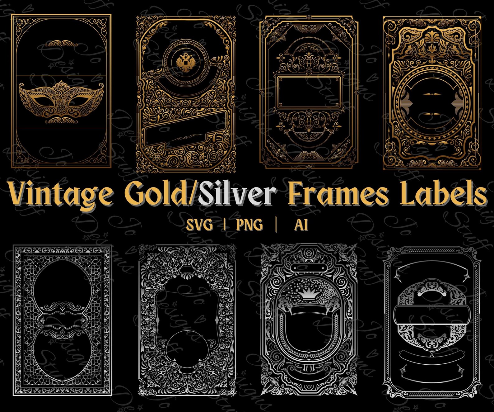 Vintage Metal Frames Labels Elegant Gold and Silver Designs - Etsy