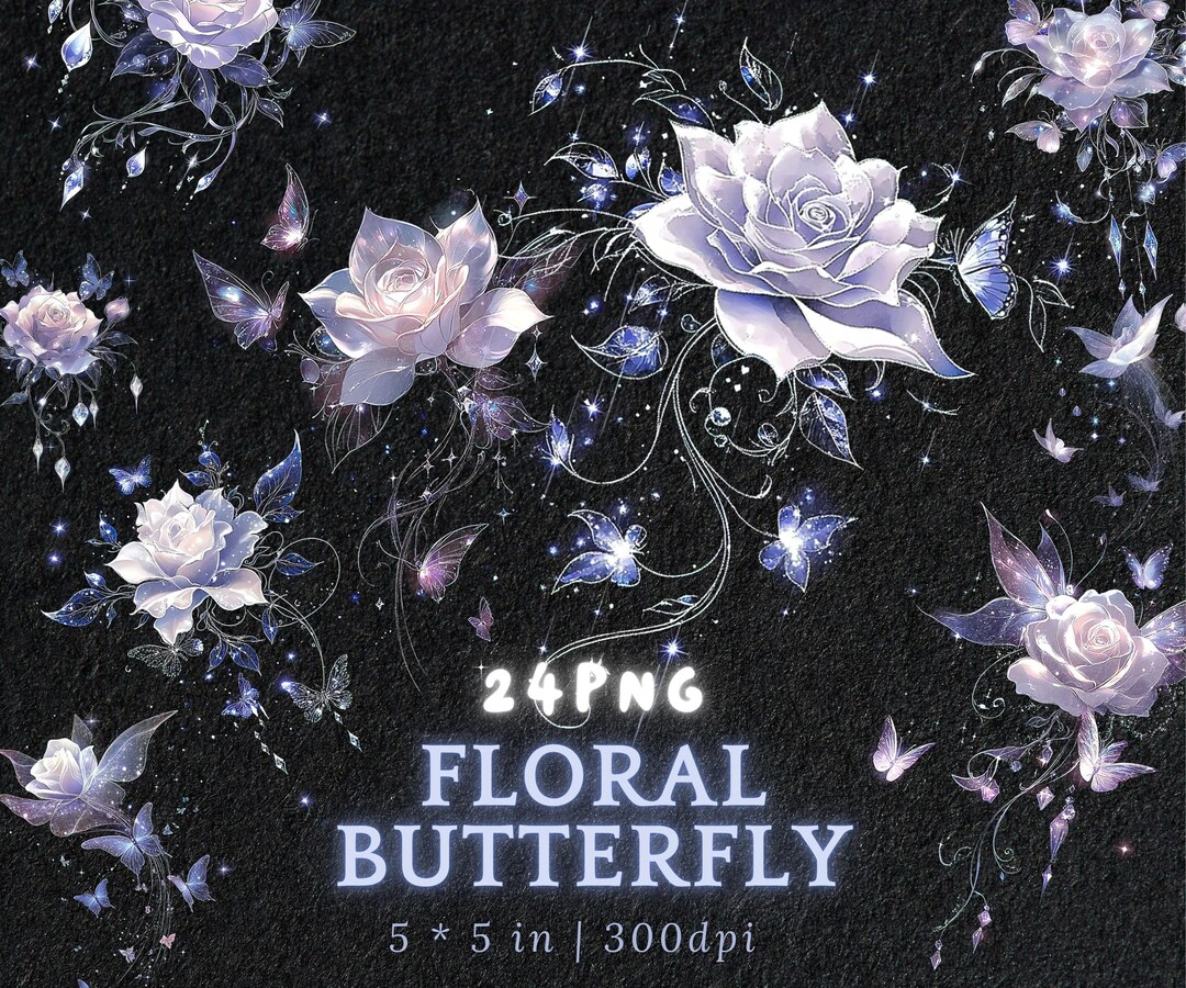 Floral Butterfly PNG Clipart Bundle With Sparkle Rose Elements ...