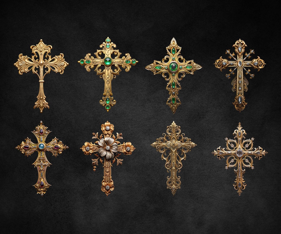 Metal Cross Clipart,vintage Victorian Engraved Gold Cross Pendant With ...