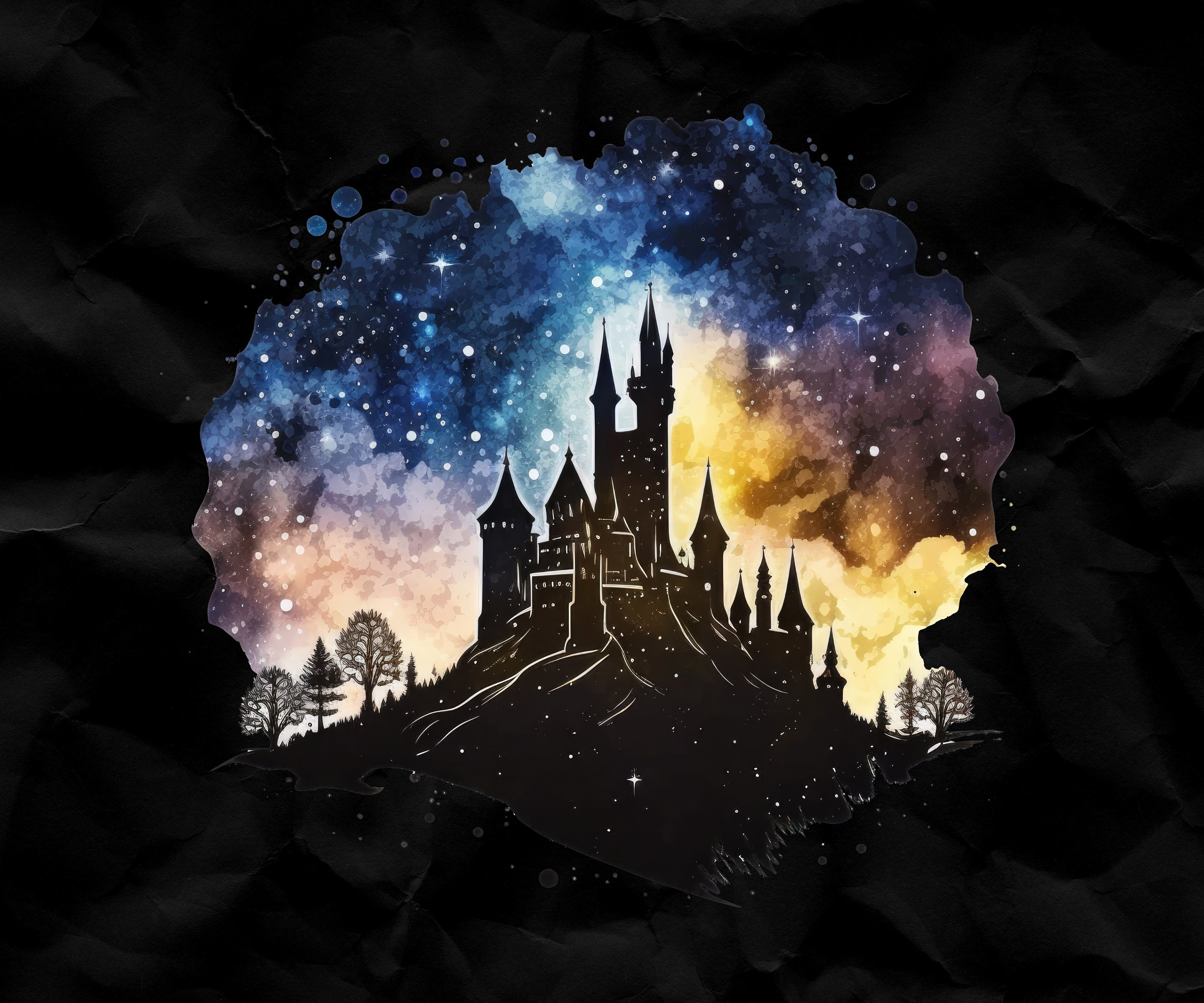 Watercolor Starry Castle Clipart Bundle, 5 Pngs, 300 DPI, Magical ...