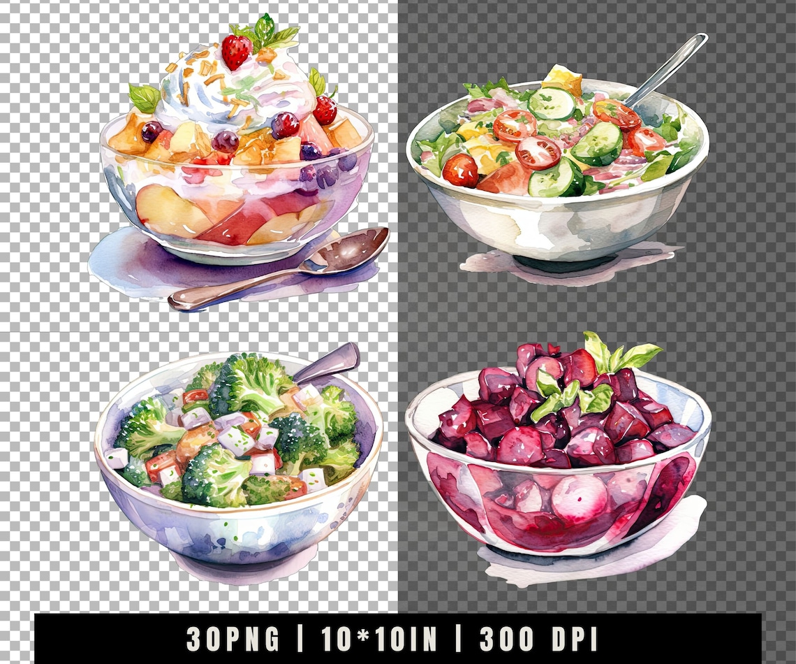 Salad Bowl Clipart Collection Watercolor Salad Variety Pack - Etsy