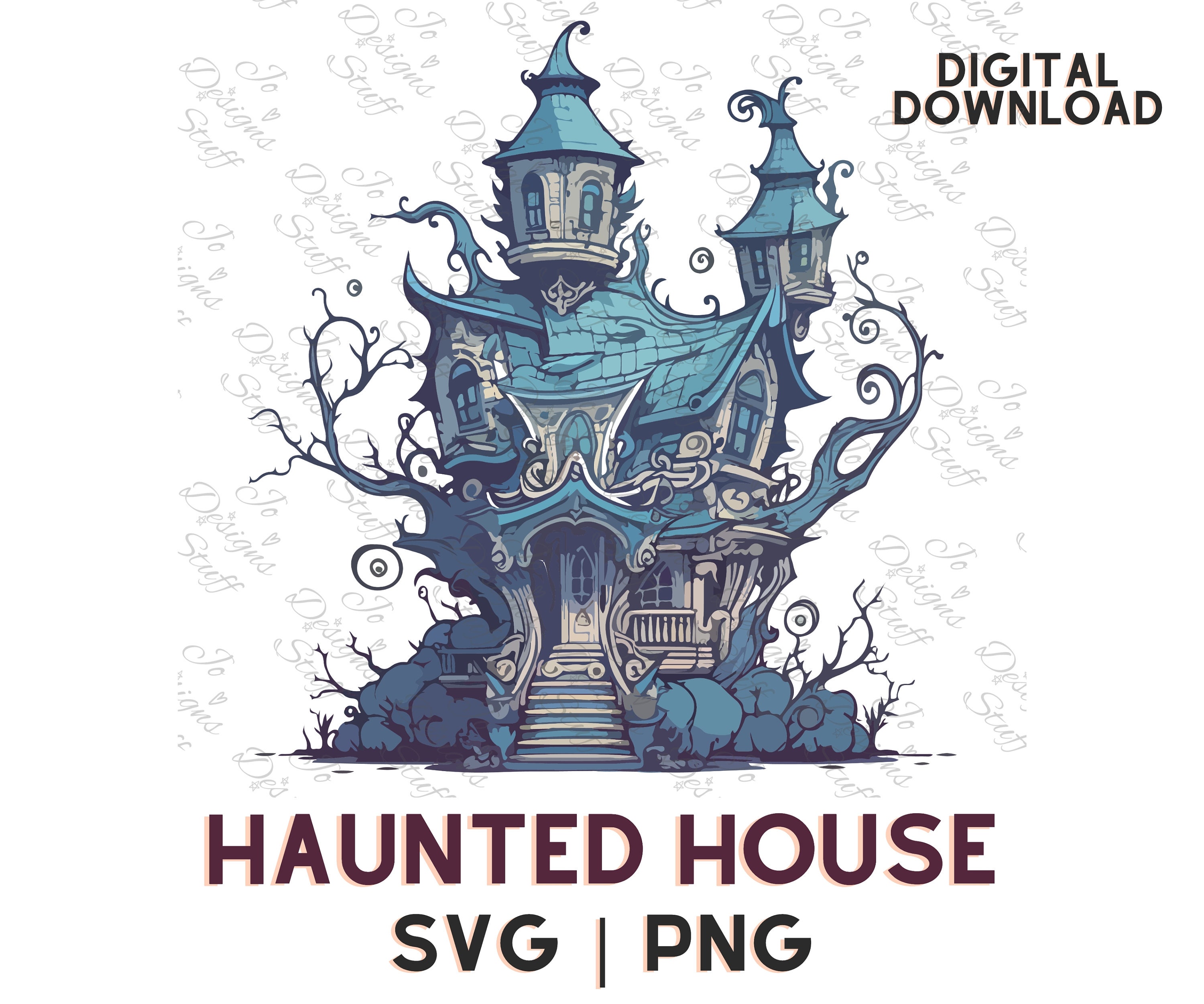 Haunted Victorian House SVG - Creepy, Retro Cartoon Illustration With ...