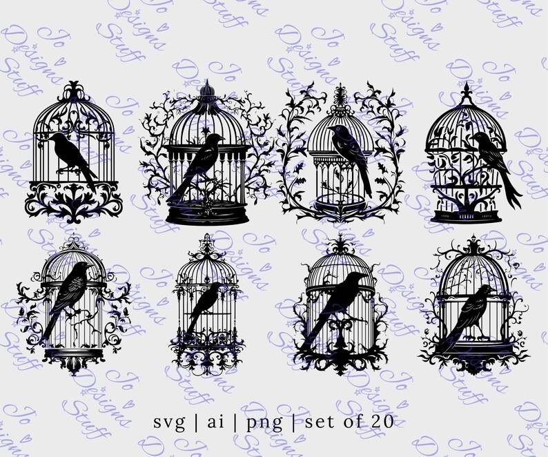 SVG Bird Cages - Vintage Bird Cage With Raven With Botanical Vector ...