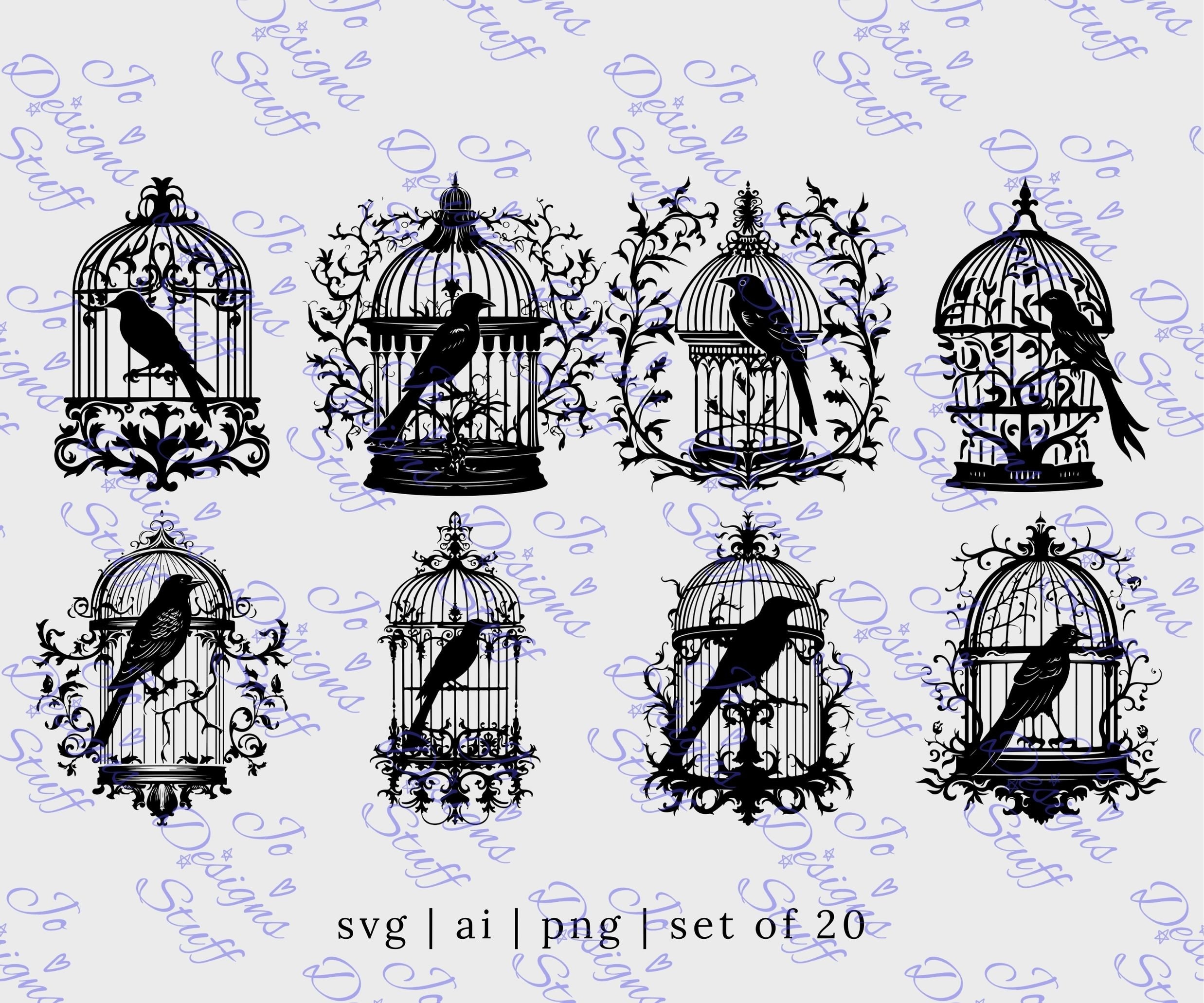 SVG Bird Cages - Vintage Bird Cage With Raven With Botanical Vector ...