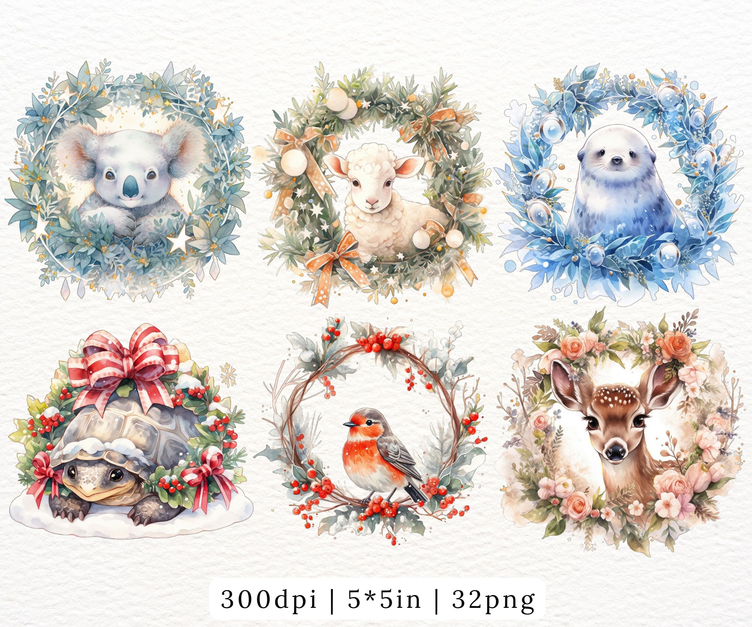 Animal Christmas Wreath Clipart Cute Zoo Baby Animal Themed - Etsy