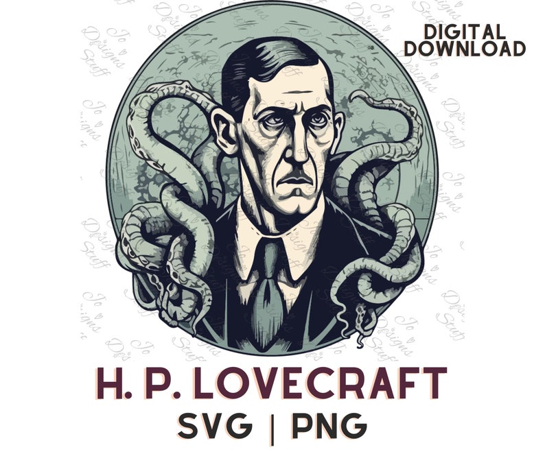H. P. Lovecraft Svg, Cartoon H. P. Lovecraft Clipart Vector Cthulhu ...
