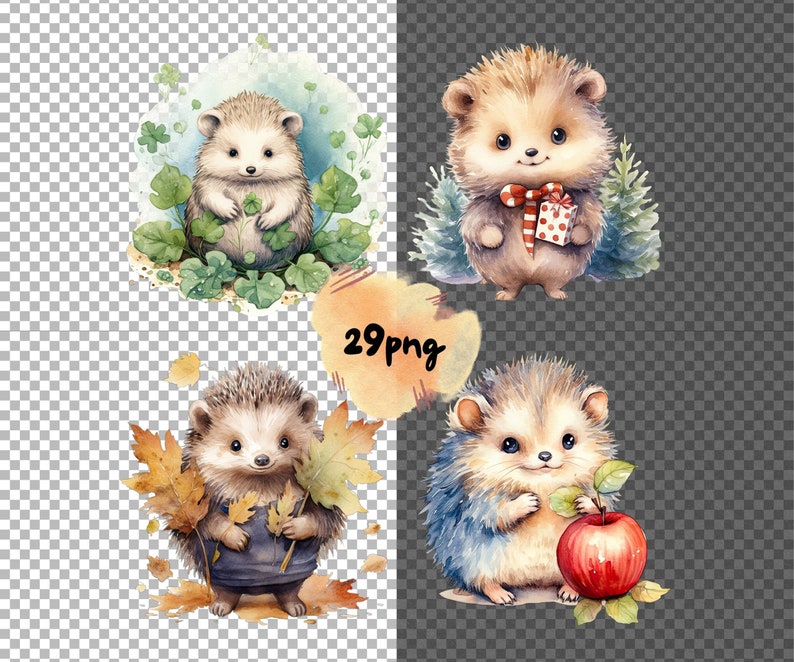 Chubby Hedgehogs Watercolor Clipart Cute Kawaii Cartoon Hedgehogs, Baby ...