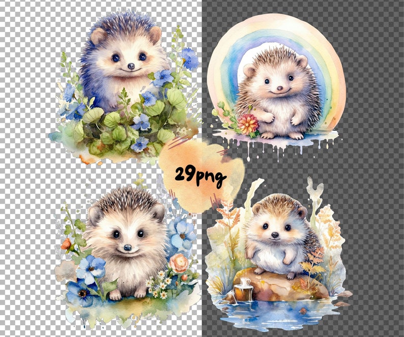 Chubby Hedgehogs Watercolor Clipart - Cute Kawaii Cartoon Hedgehogs ...