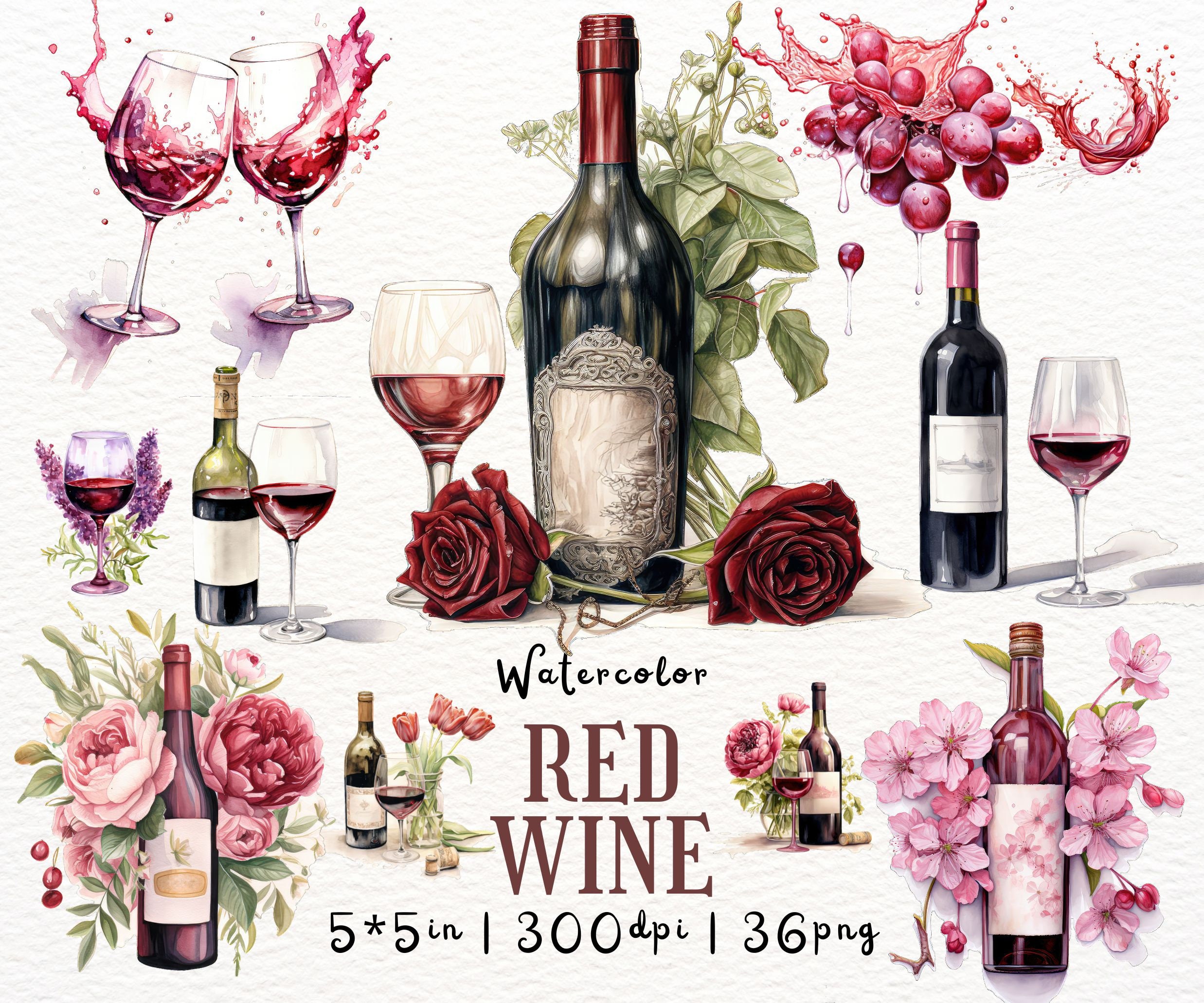 Watercolor Red Wine Clipart, Cheers to Celebration, Wine Glasses ...