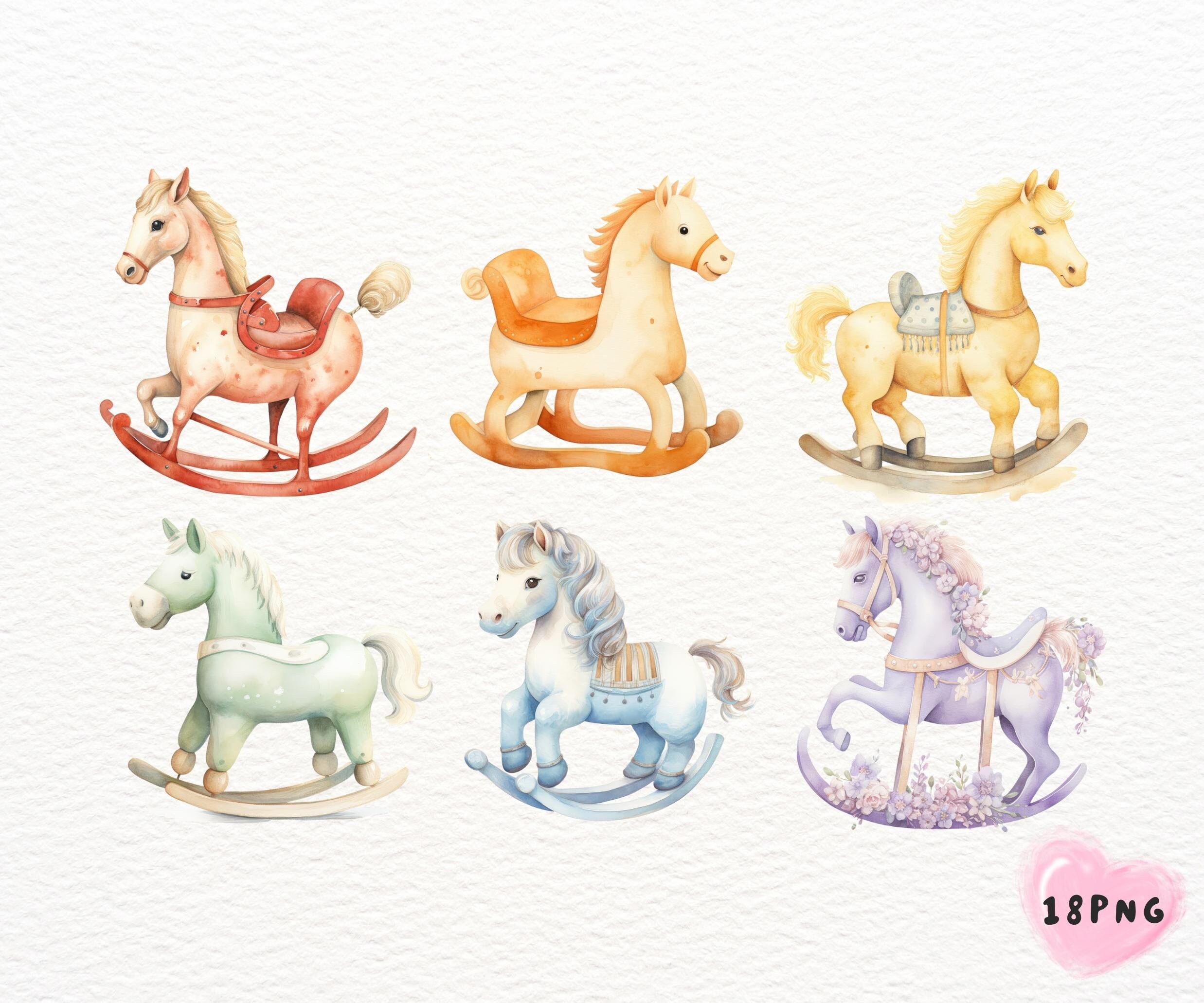 Rocking Horse Watercolor Clipart - Baby Shower, Pony Birthday Clipart ...