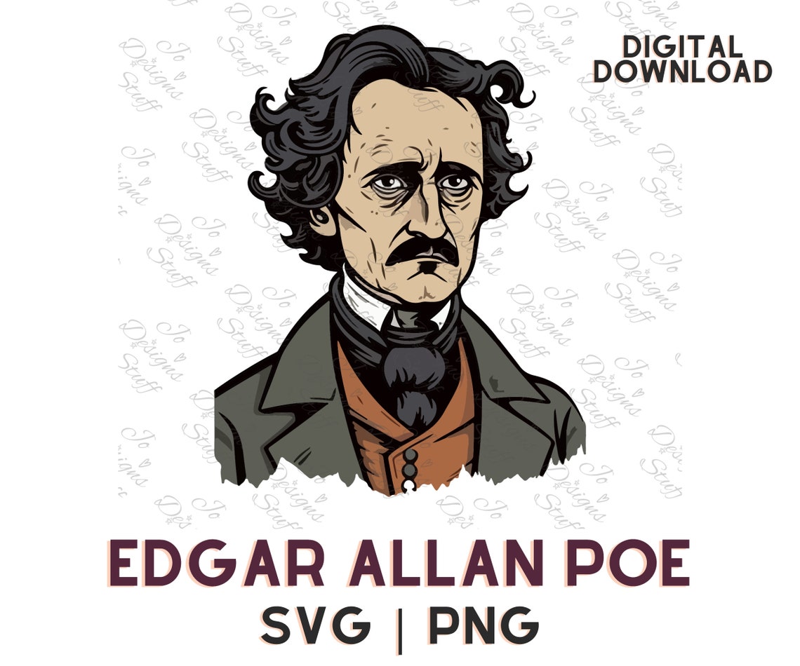 Edgar Allan Poe Svg, Cartoon Edgar Allan Poe Clipart Vector With Raven ...