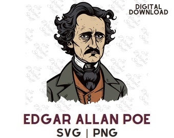 Edgar Allan Poe Svg, Cartoon Edgar Allan Poe Clipart Vector With Raven ...