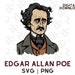 Edgar Allan Poe Svg, Cartoon Edgar Allan Poe Clipart Vector With Raven ...
