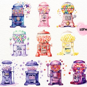 Candy Machine Clipart Bundle, Vintage Watercolor Gumball Candy Machines ...