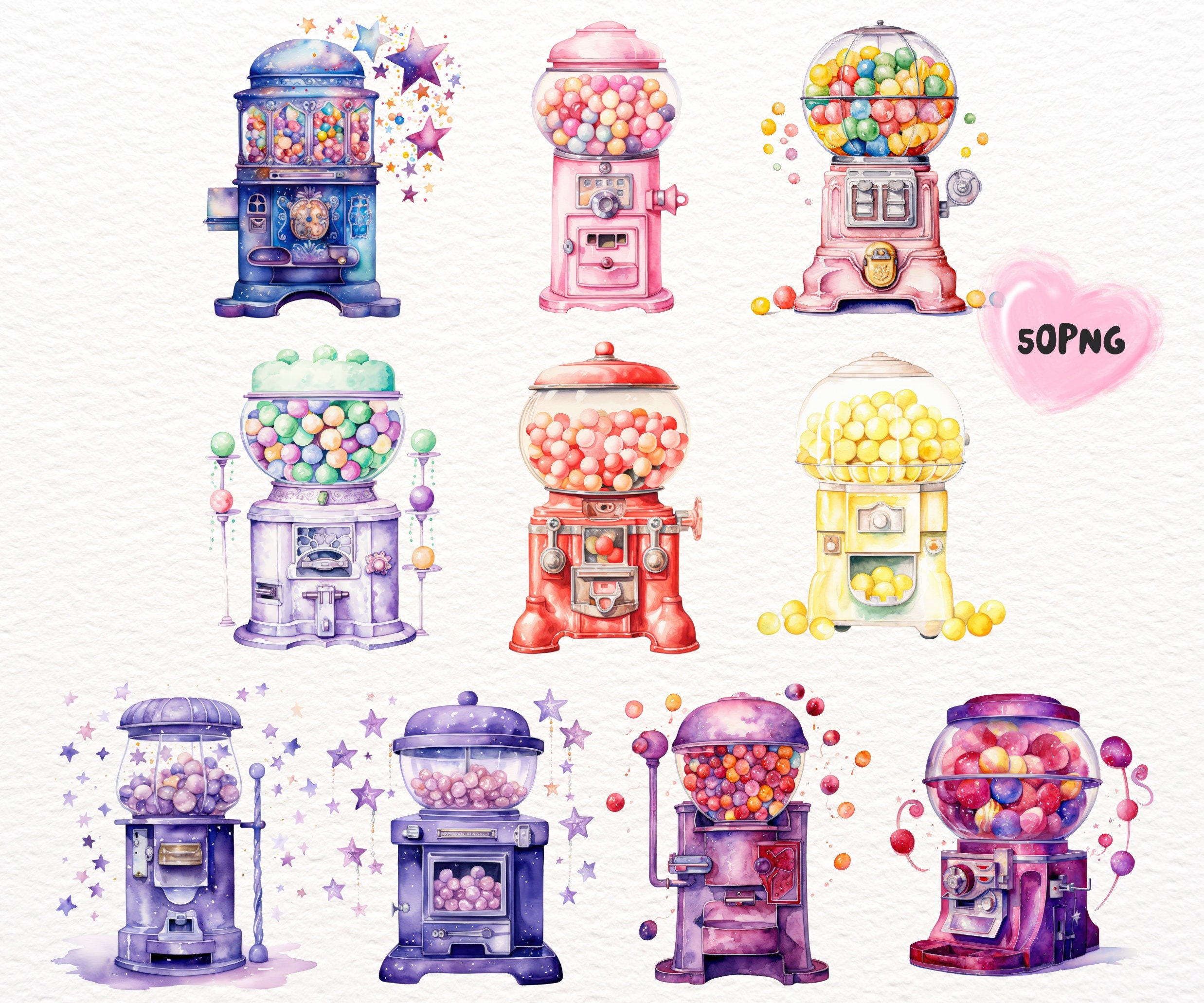 Candy Machine Clipart Bundle Vintage Watercolor Gumball Candy - Etsy