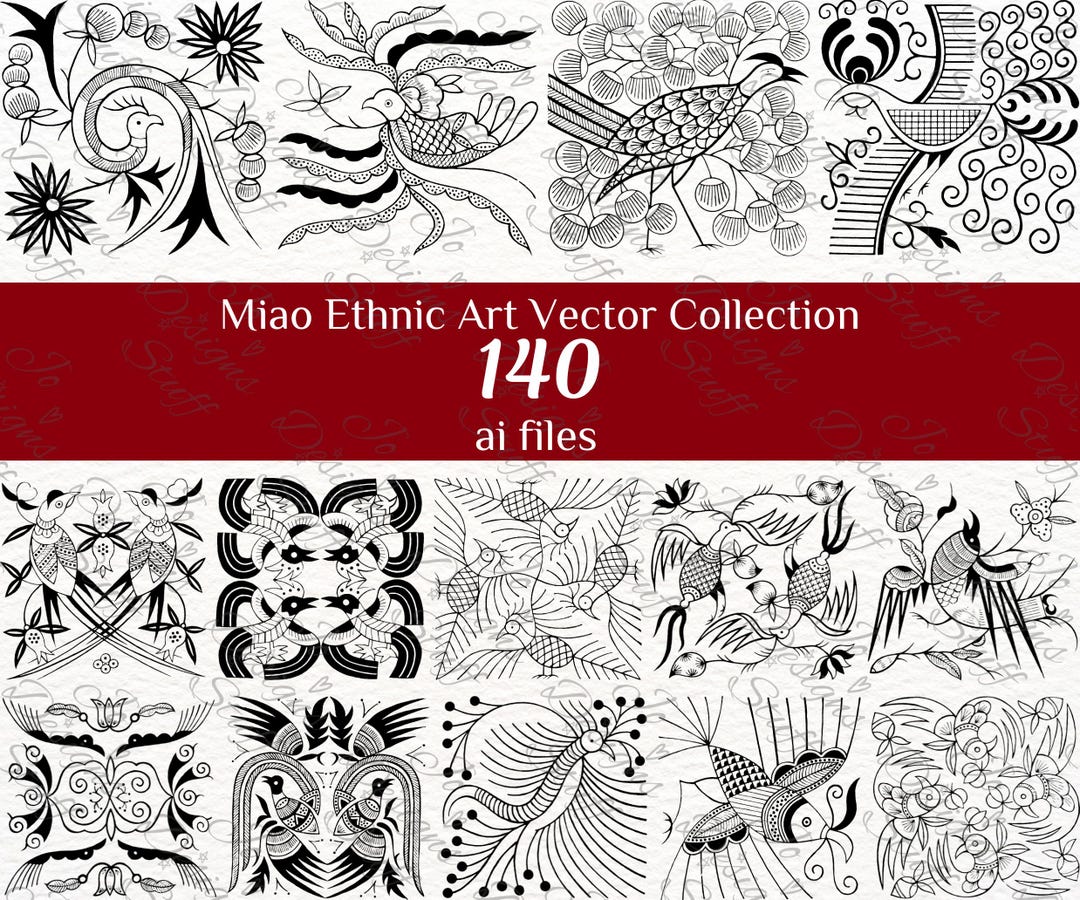 Miao Chinese Ethnic Pattern AI Bundle - 140 Traditional Hand-drawn ...