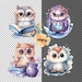 Chubby Owls Watercolor Clipart Cute Kawaii Cartoon Owls - Etsy