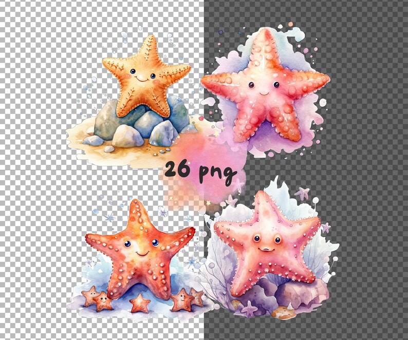 Chubby Star Fish Watercolor Clipart Cute Kawaii Cartoon Sea - Etsy