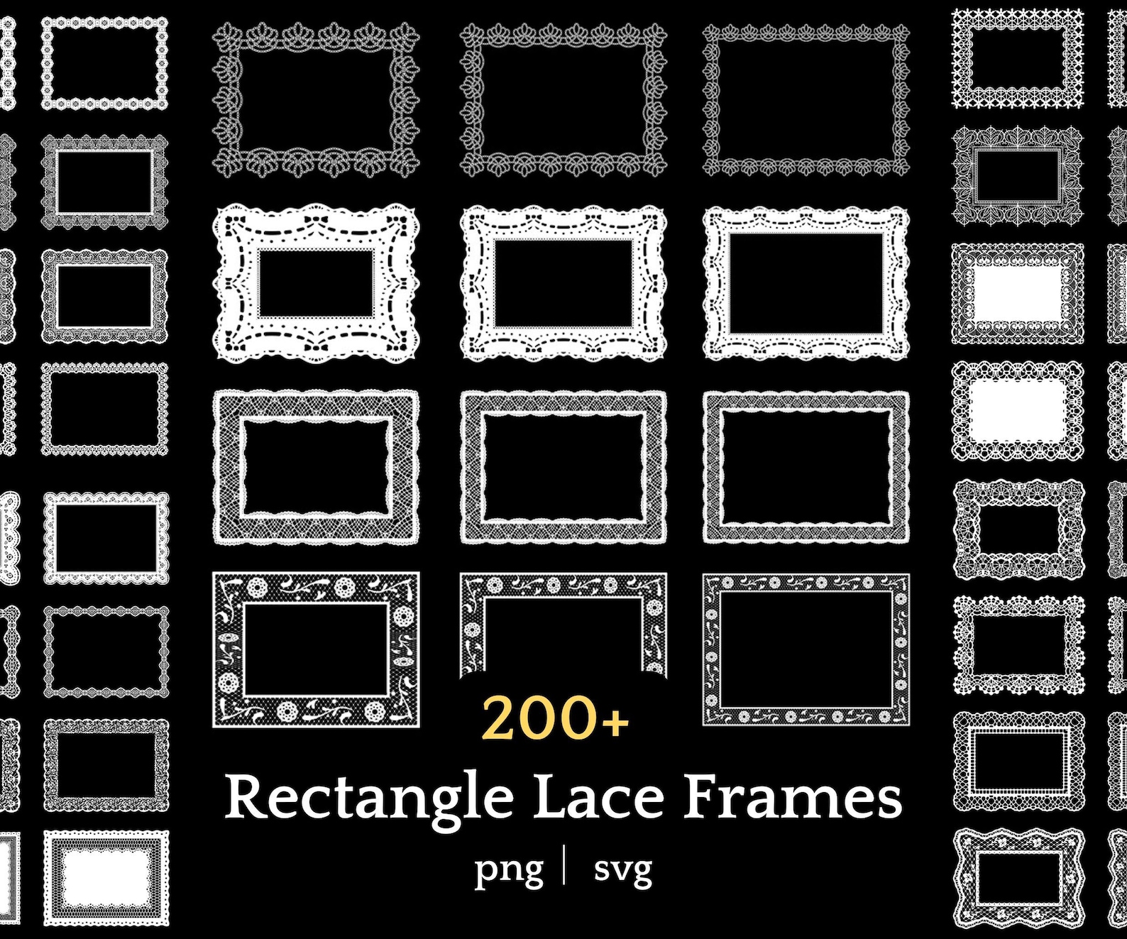 Lace Frame Clipart PNG SVG Bundle Rectangle Doily Border Digital ...