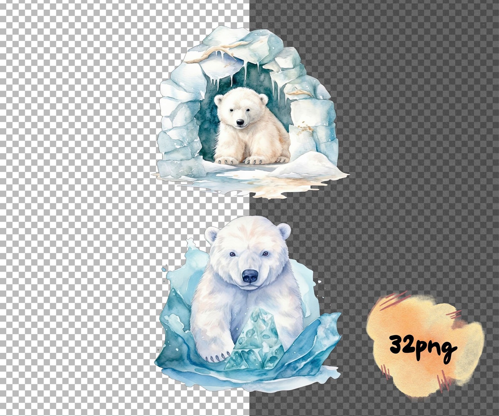 Chubby Polar Bear Watercolor Clipart Kawaii Cartoon Polar Bear Art ...