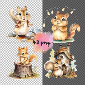Chubby Chipmunk Watercolor Clipart Cute Kawaii Cartoon - Etsy