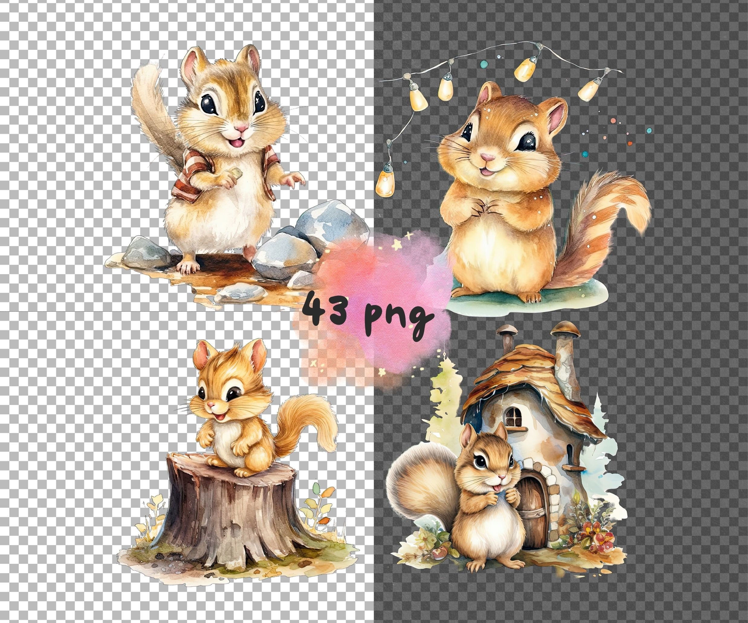 Chubby Chipmunk Watercolor Clipart Cute Kawaii Cartoon Chipmunks, Baby ...