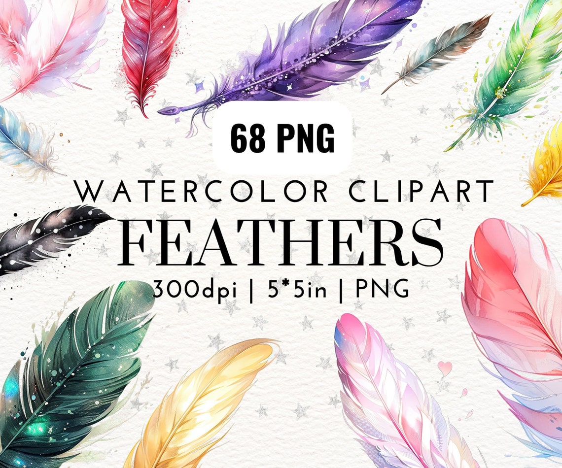 Watercolor Feathers Clipart Colorful Bird Feather Clip - Etsy