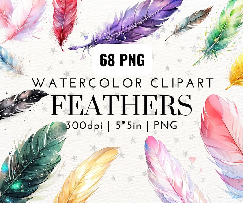 Watercolor Feathers Clipart, Colorful Bird Feather Clip Art,magical ...