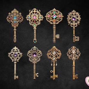 Metal Key Clipart, Vintage Victorian Engraved Metal Key With Gemstone ...