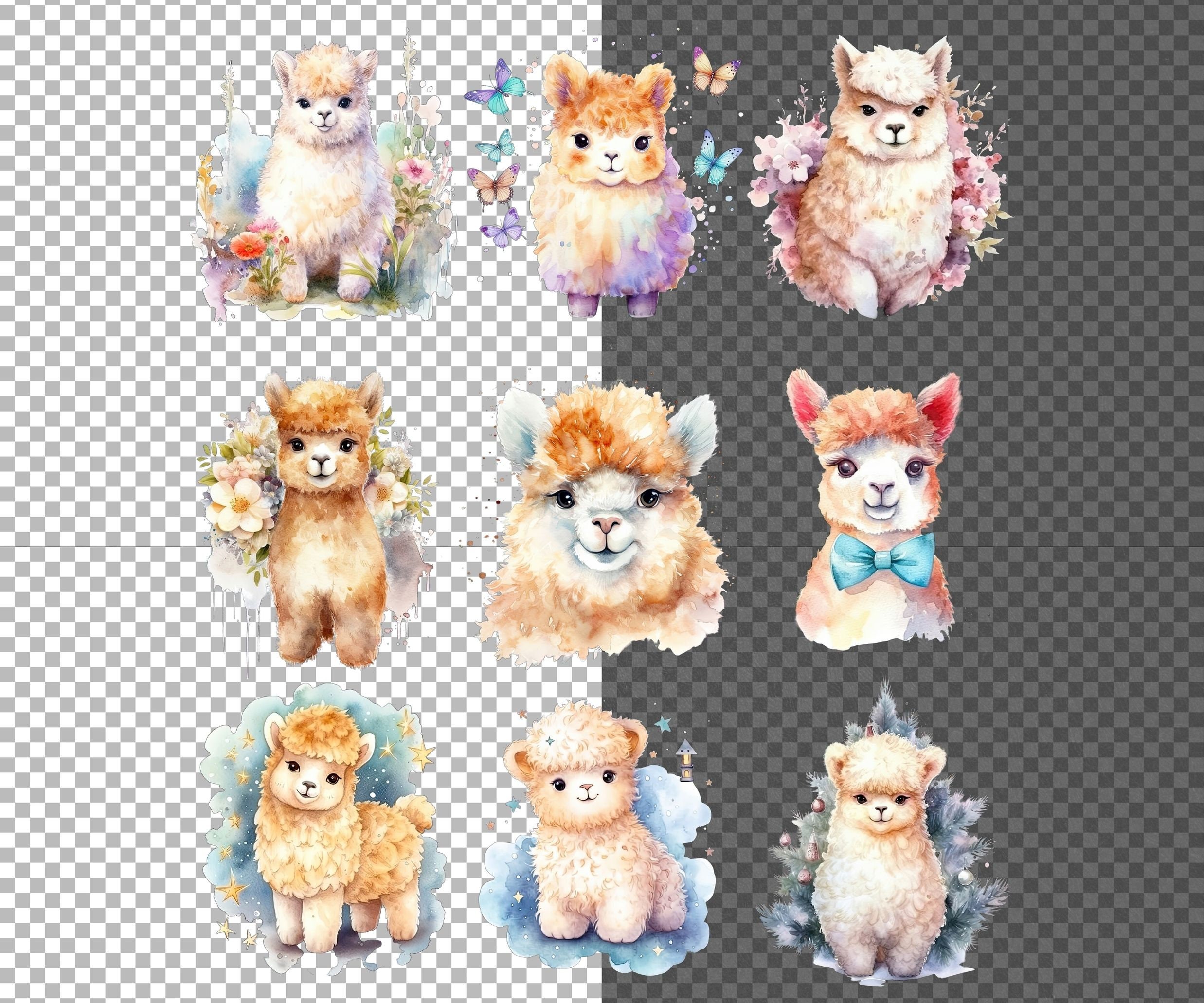 Chubby Alpaca Watercolor Clipart Cute Kawaii Cartoon Alpacas, Baby ...