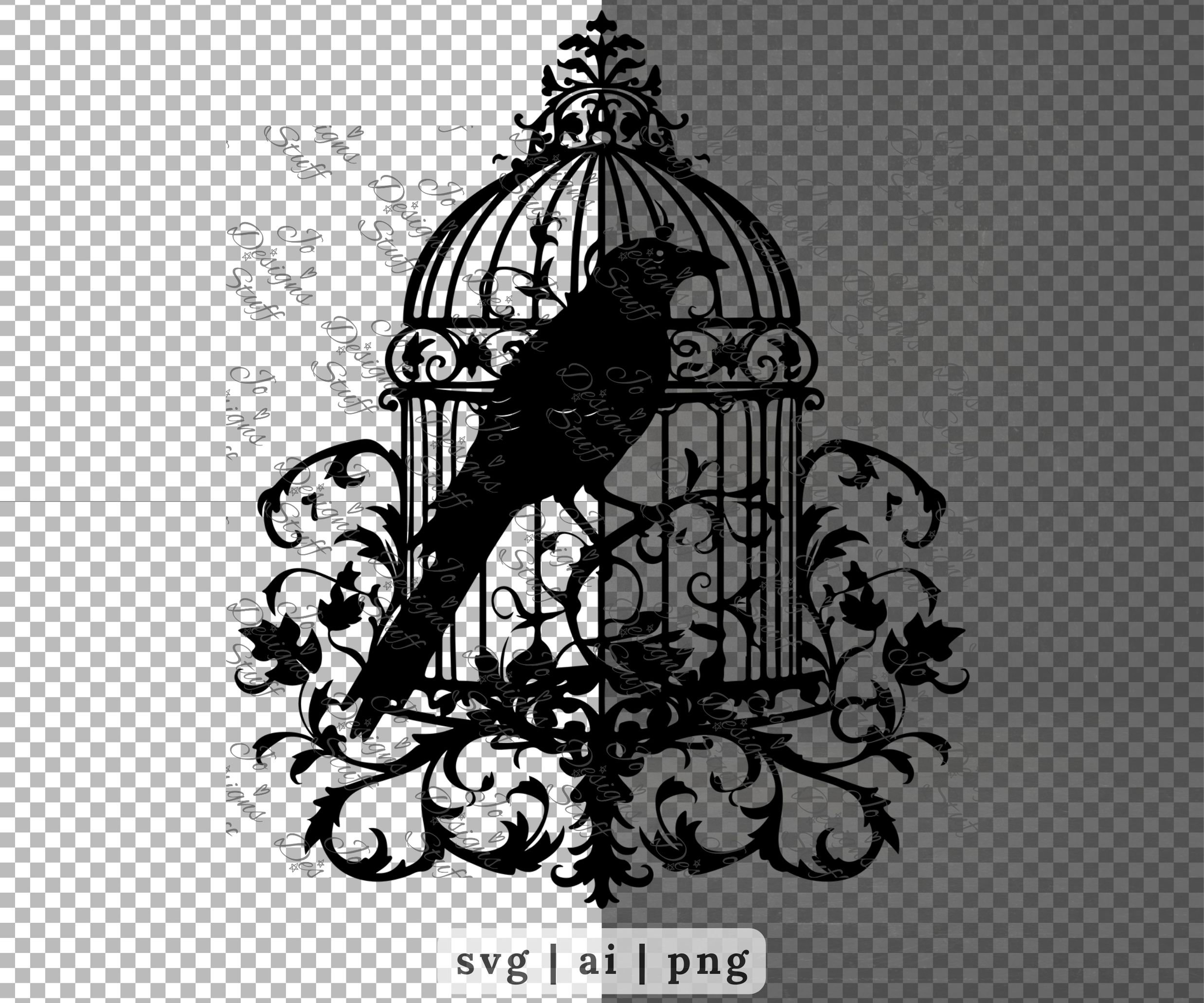 SVG Bird Cages - Vintage Bird Cage With Raven With Botanical Vector ...