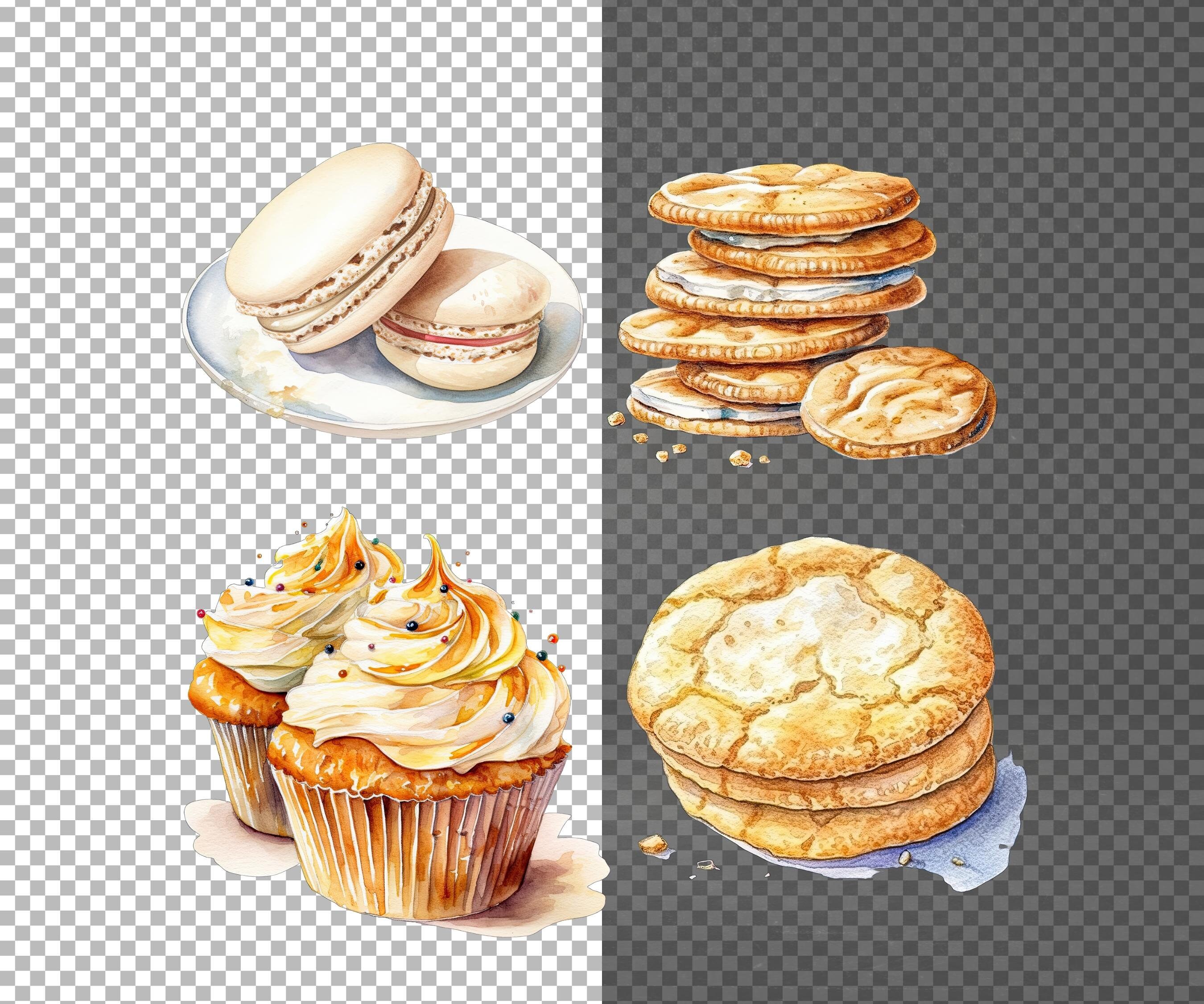 Vanilla Desserts Watercolor Clipart Bundle - Digital Sweet Food ...