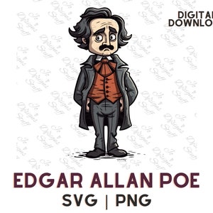 Edgar Allan Poe Svg, Cartoon Edgar Allan Poe Clipart Vector With Raven ...