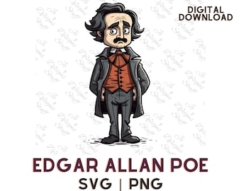Edgar Allan Poe Svg, Cartoon Edgar Allan Poe Clipart Vector With Raven ...
