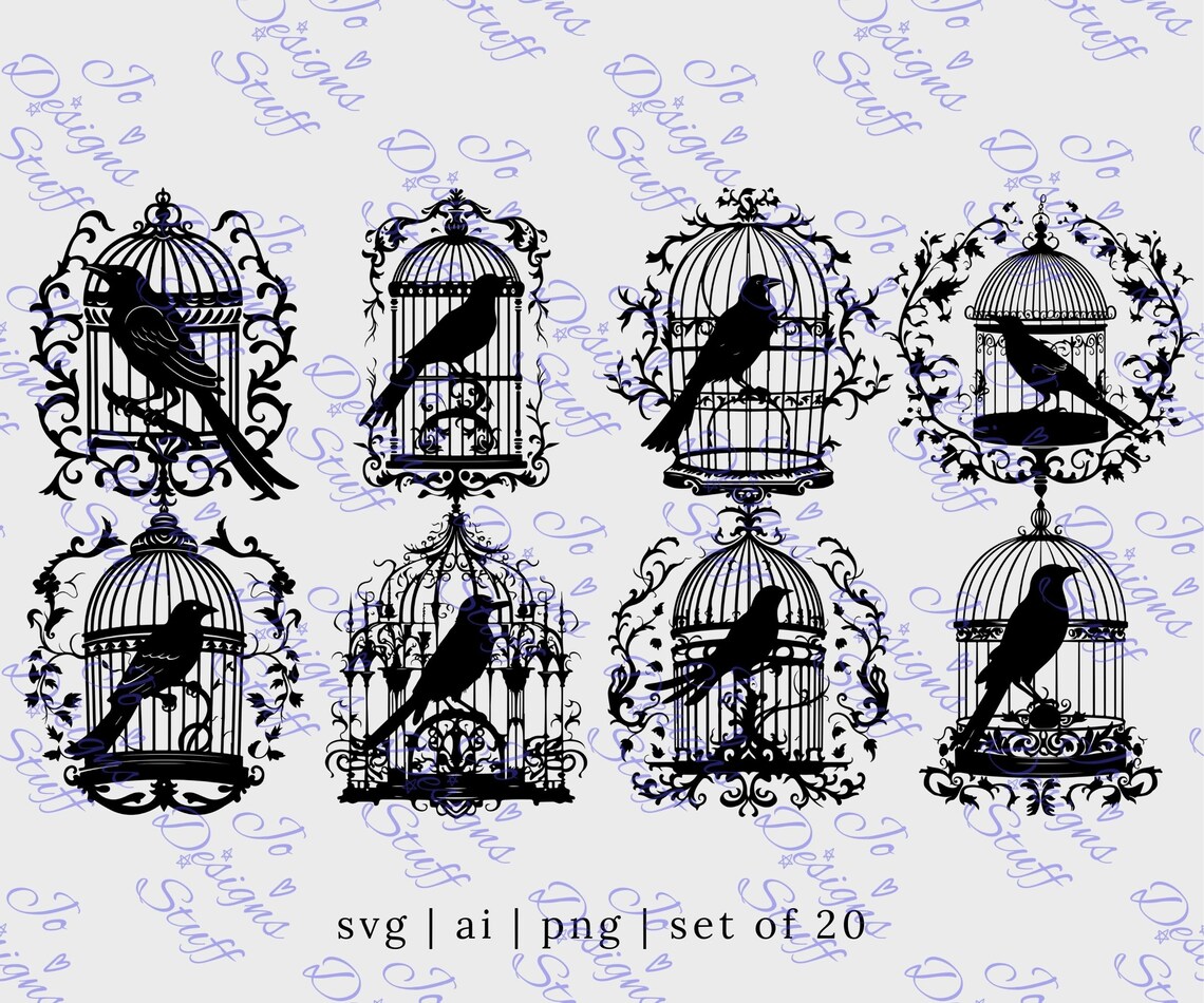 SVG Bird Cages - Vintage Bird Cage With Raven With Botanical Vector ...