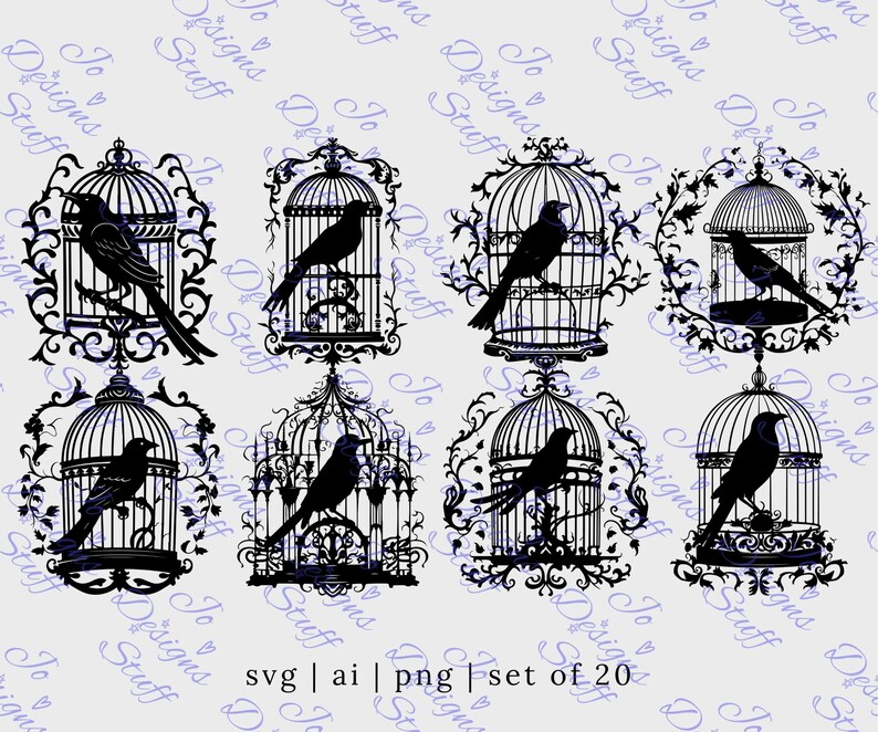 SVG Bird Cages - Vintage Bird Cage With Raven With Botanical Vector ...