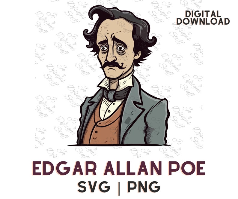 Edgar Allan Poe Svg, Cartoon Edgar Allan Poe Clipart Vector With Raven ...