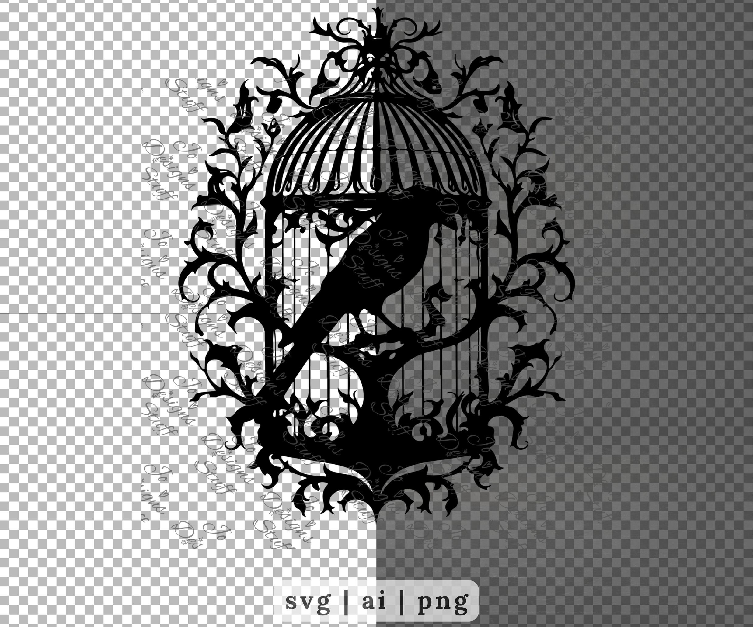 SVG Bird Cages - Vintage Bird Cage With Raven With Botanical Vector ...