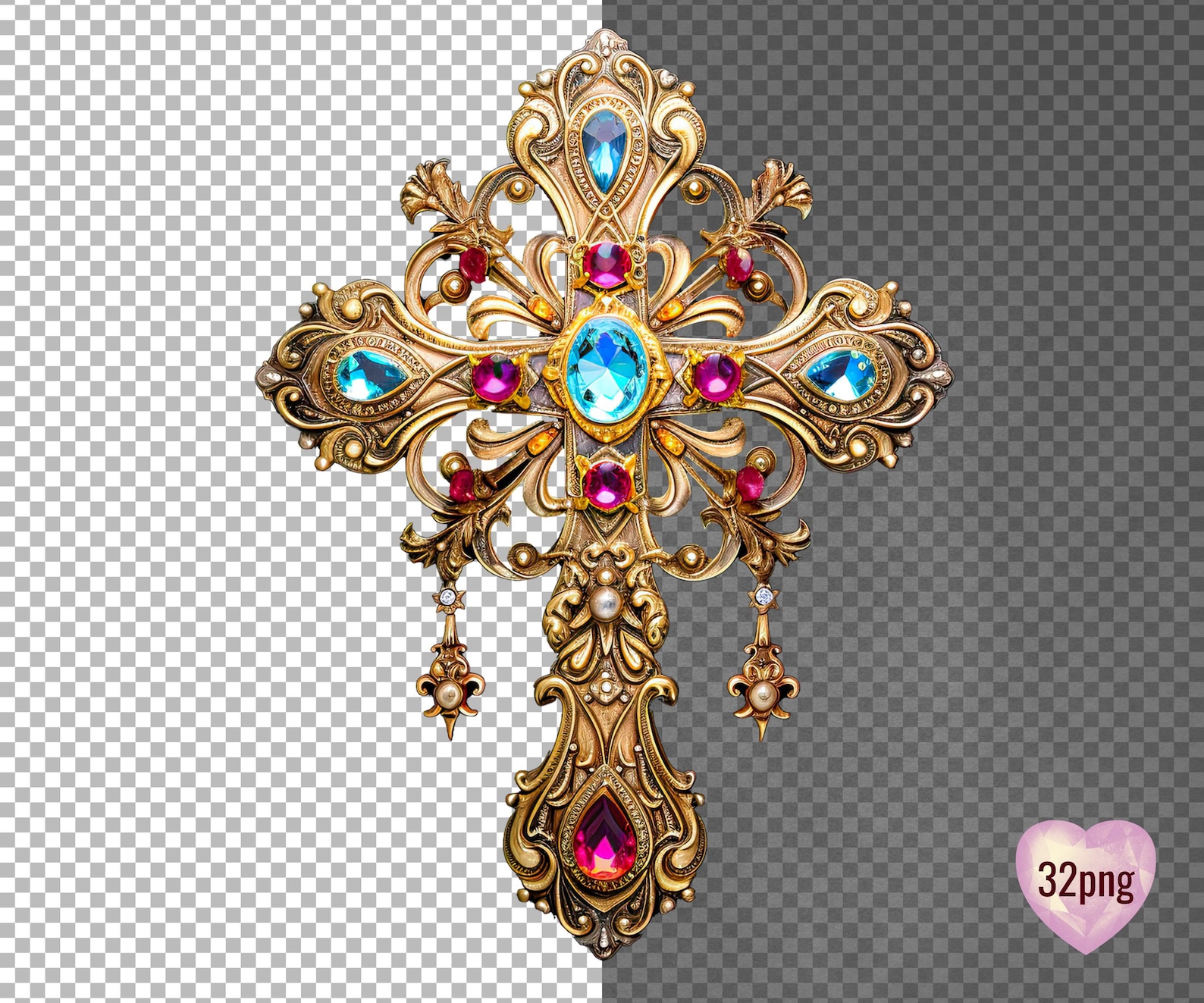 Metal Cross Clipart,vintage Victorian Engraved Gold Cross Pendant With ...