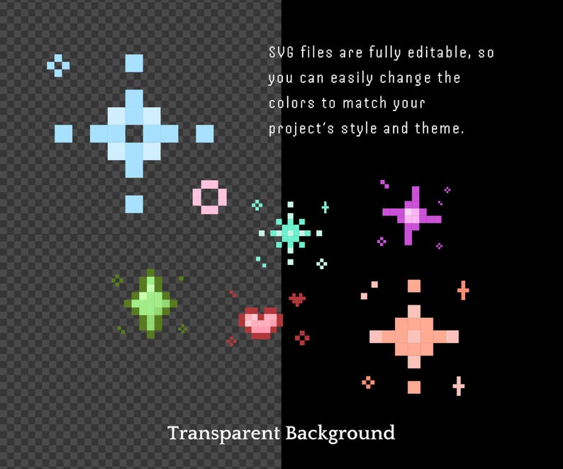 Vintage Kawaii Pixel Sparkle Icons SVG PNG for Twitch Stream Overlay ...