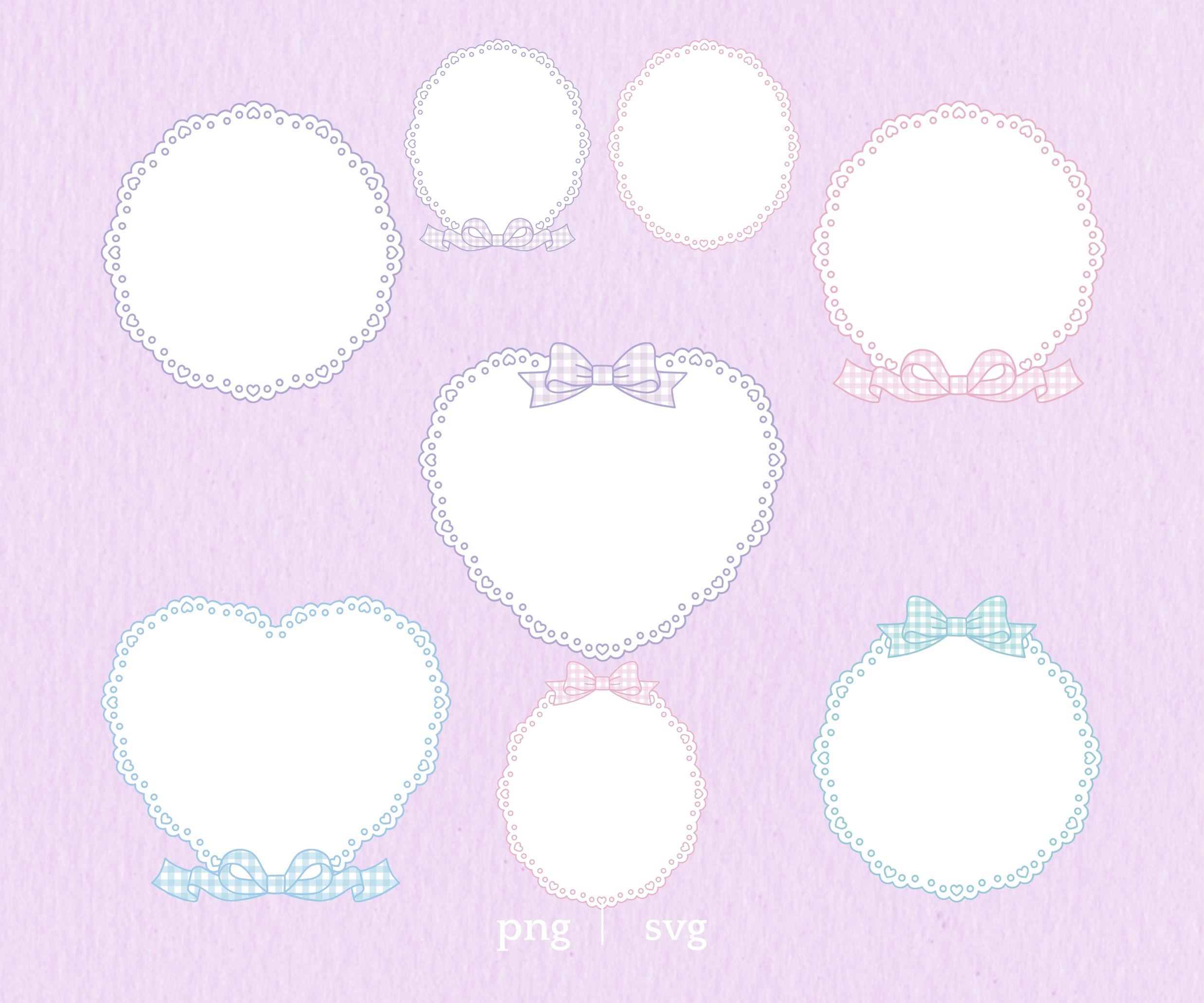 Coquette Bow Clipart SVG and PNG Lace Heart Frames Kawaii Ribbon Bows ...