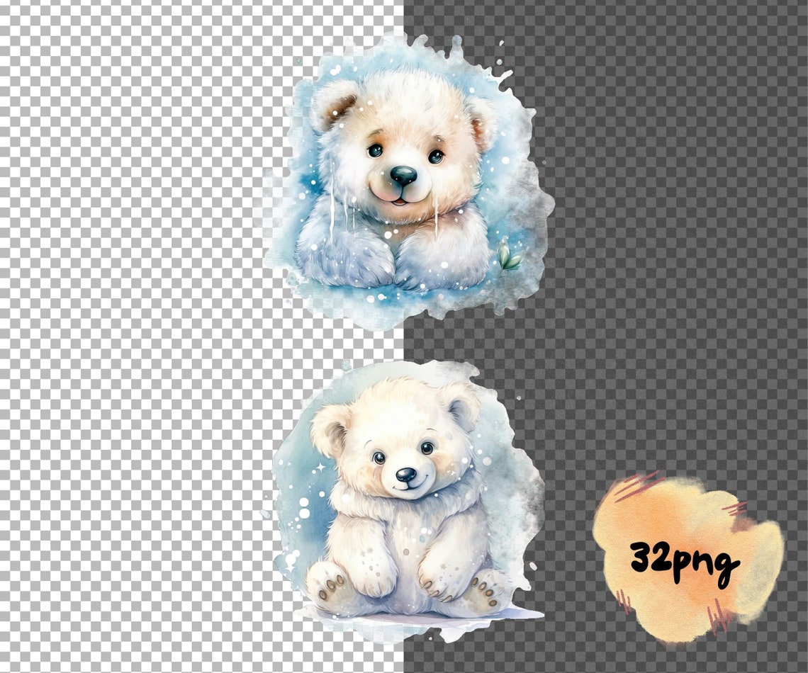 Chubby Polar Bear Watercolor Clipart Kawaii Cartoon Polar Bear Art ...