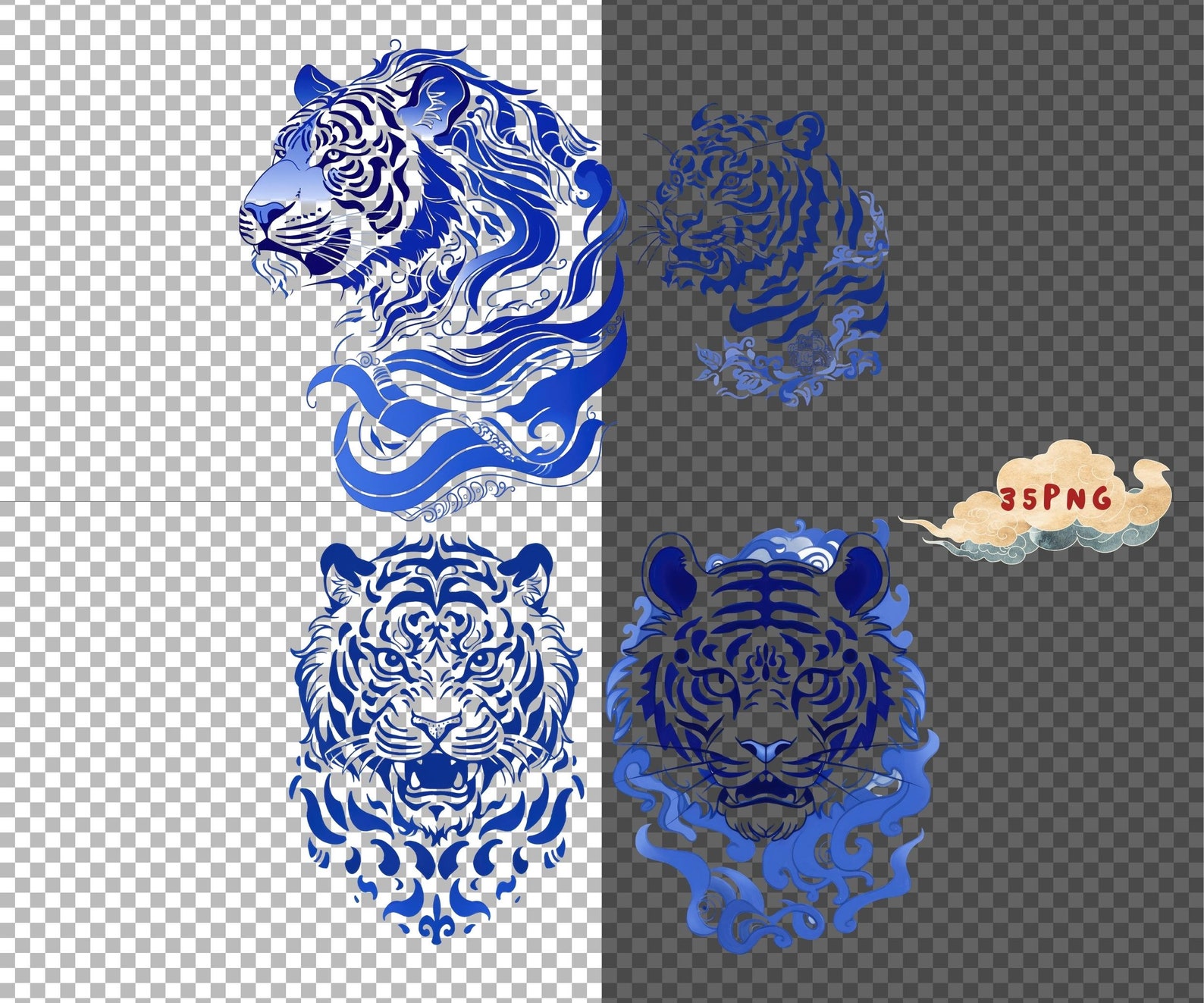 Chinese Tiger Clipart Traditional Tiger Pattern Png Vintage - Etsy