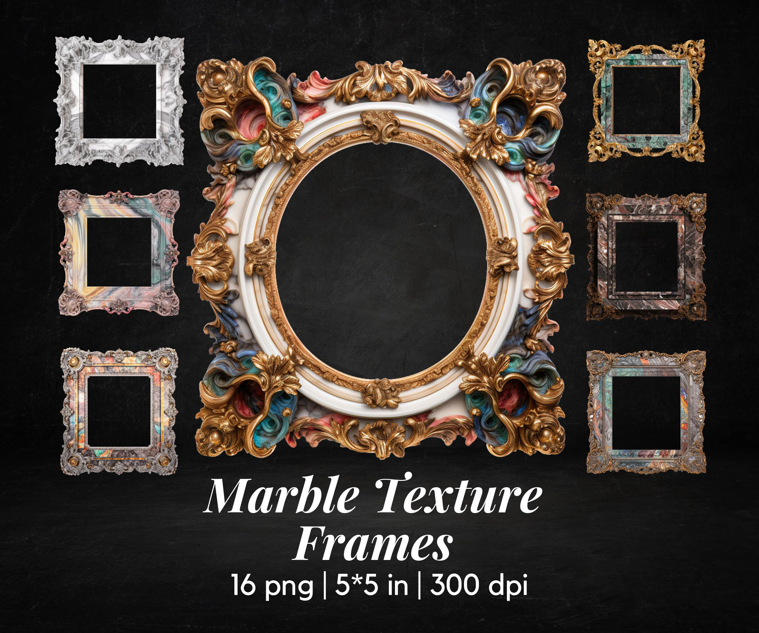 Marble Texture Frames Clipart - Printable Elegant Frames, Junk Journal ...