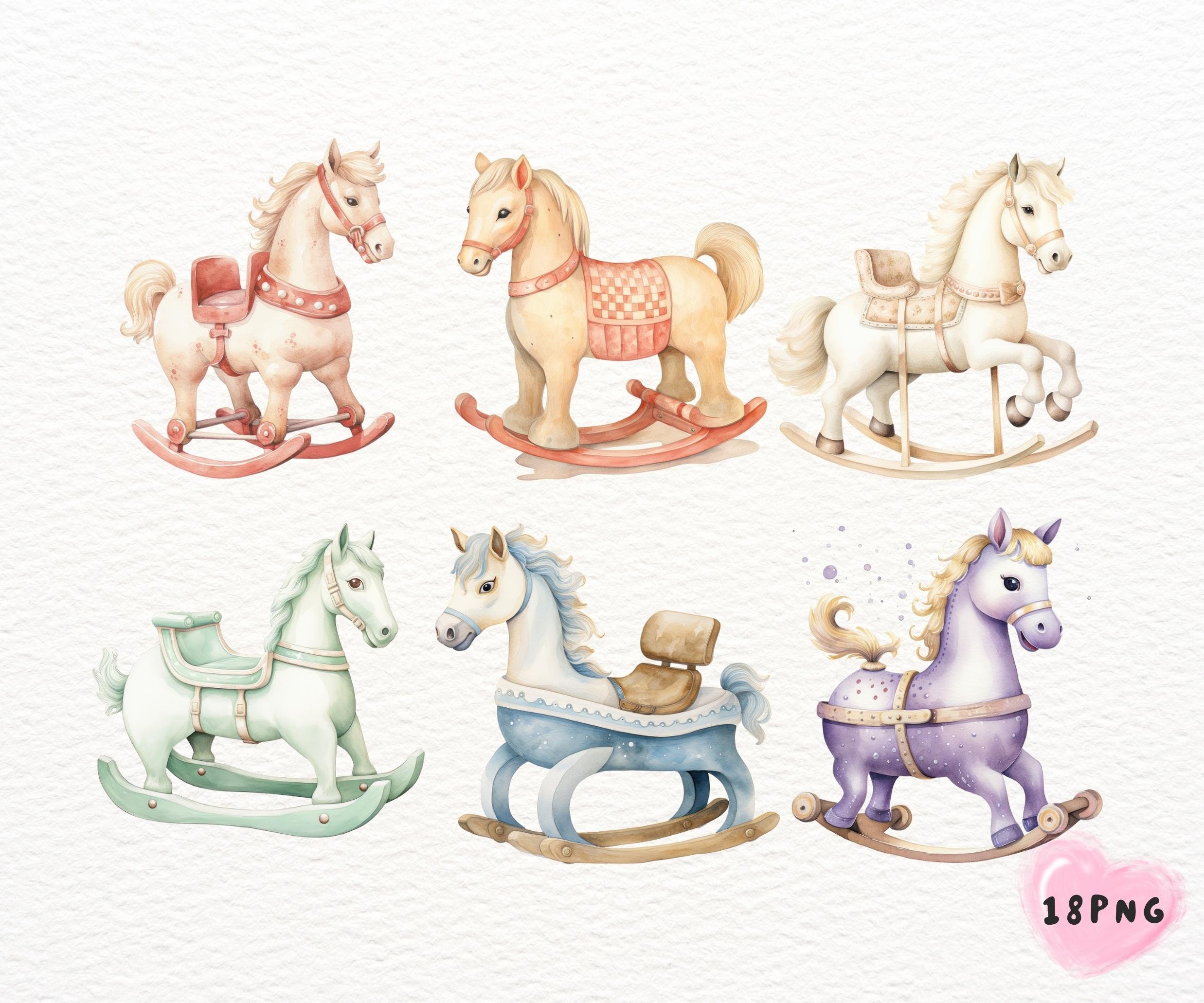 Rocking Horse Watercolor Clipart - Baby Shower, Pony Birthday Clipart ...