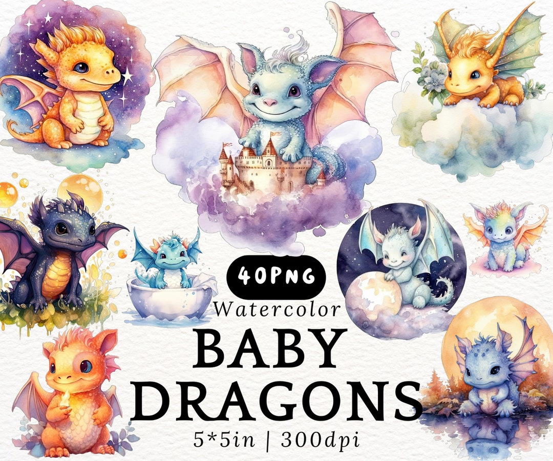 Cute Watercolor Baby Dragon PNG Clipart Fantasy Nursery Animal Digital ...