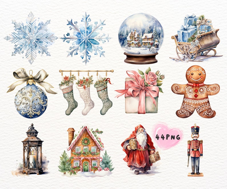 Watercolor Christmas Clipart Collection, Christmas Clip Art Bundle ...